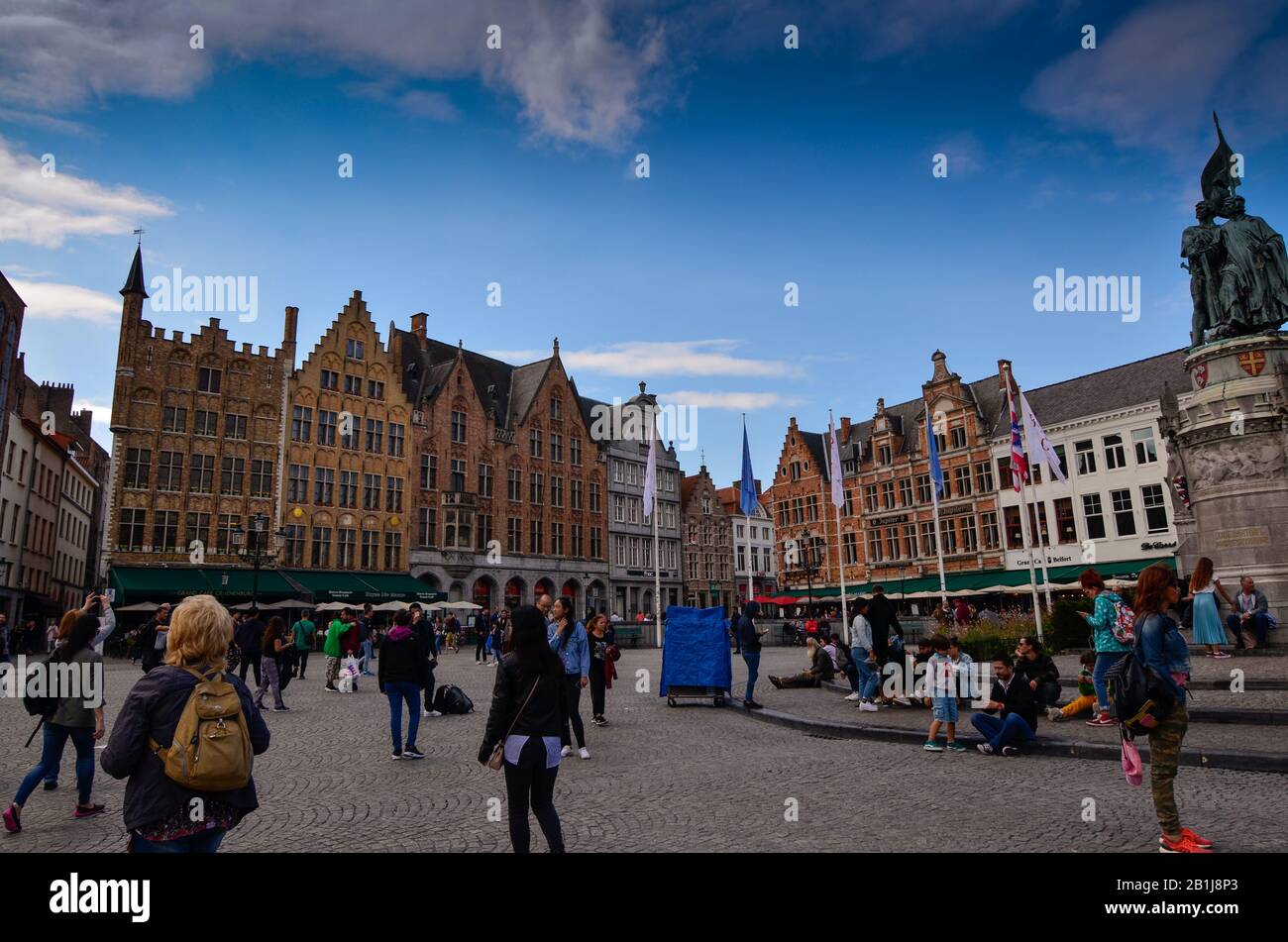 Bruges, Belgium. August 2019. The market square is one of the main ...
