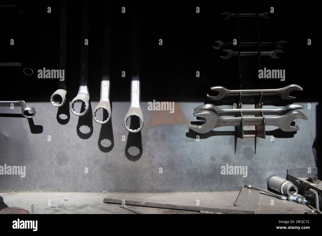 Wrench tool set on steel plate Stock Photo - Alamy