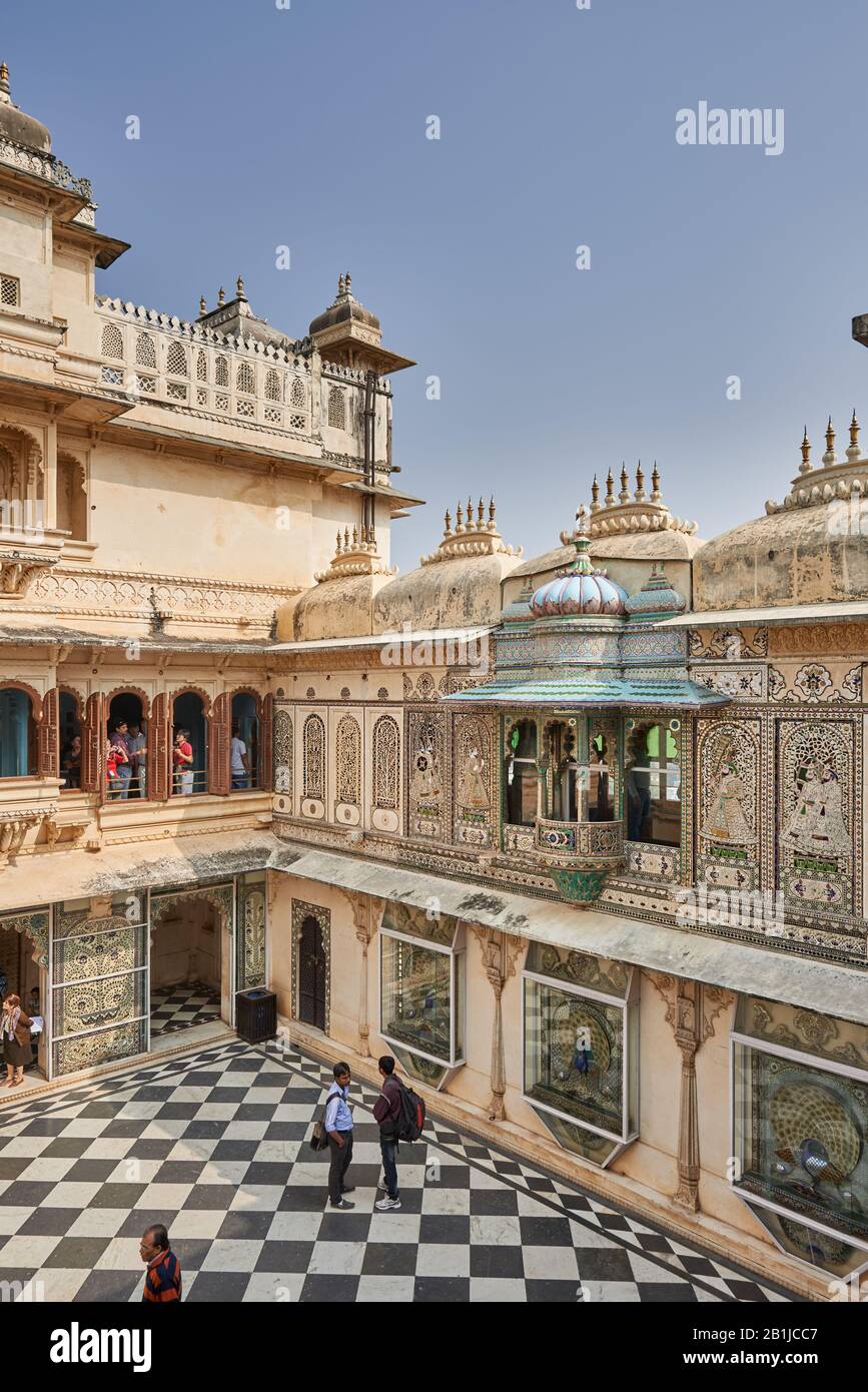 inner courtyard in City Palace of Udaipur, Rajasthan, India Stock Photo ...