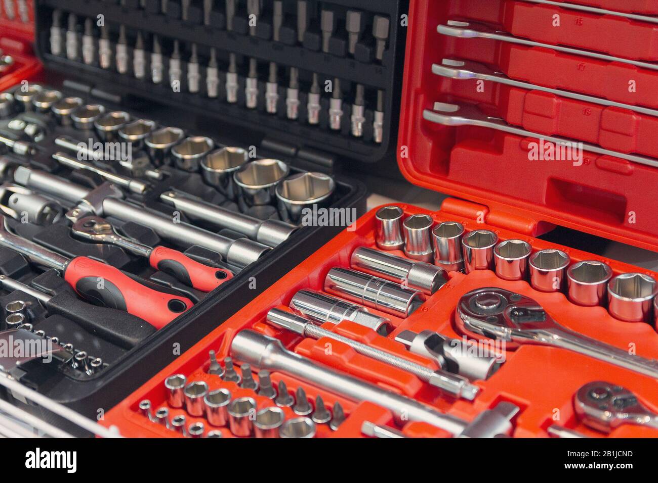 Box with set of tools for car repair closeup Stock Photo - Alamy