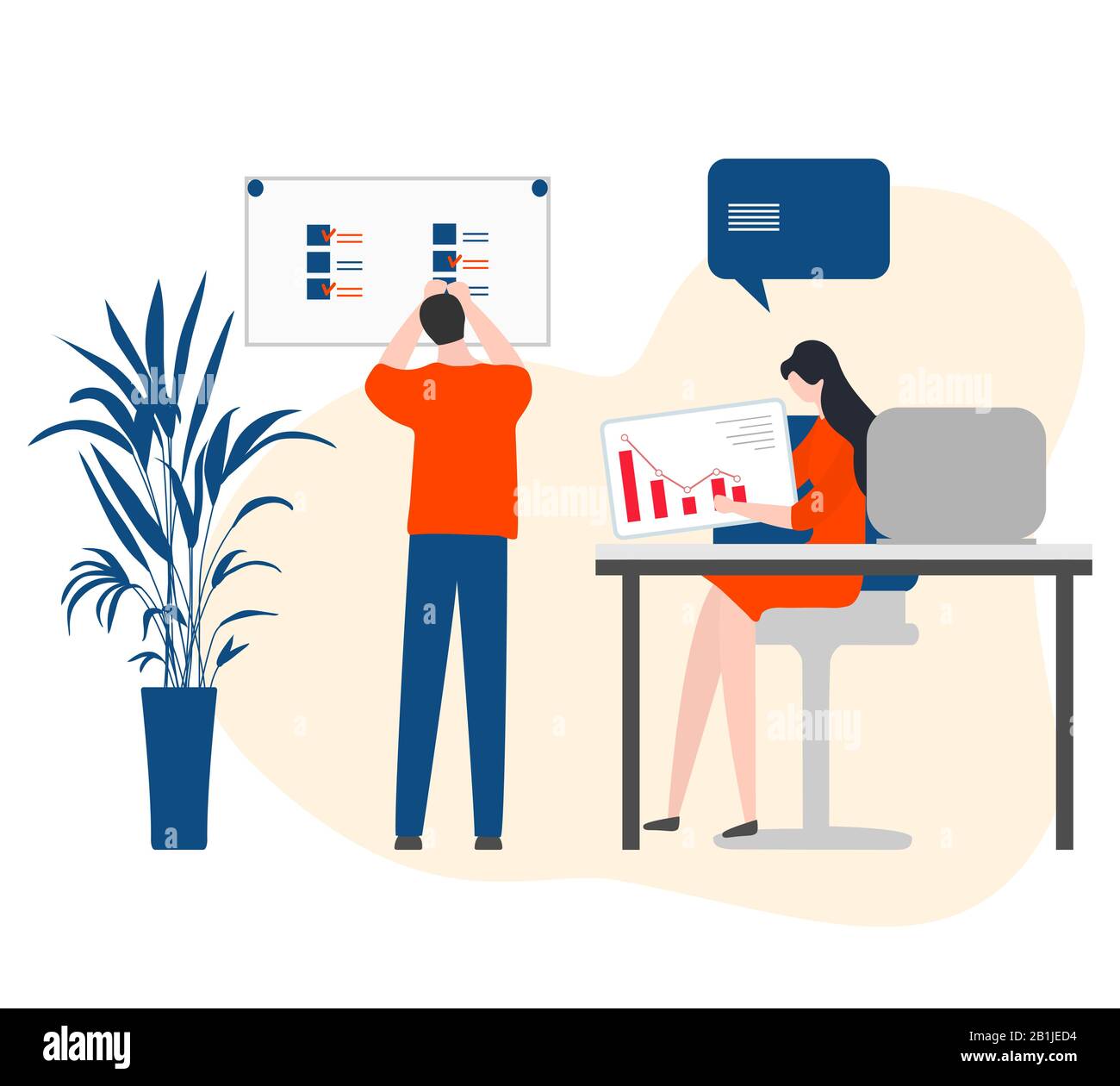 Vector illustration with people working at the office. Teamwork ...