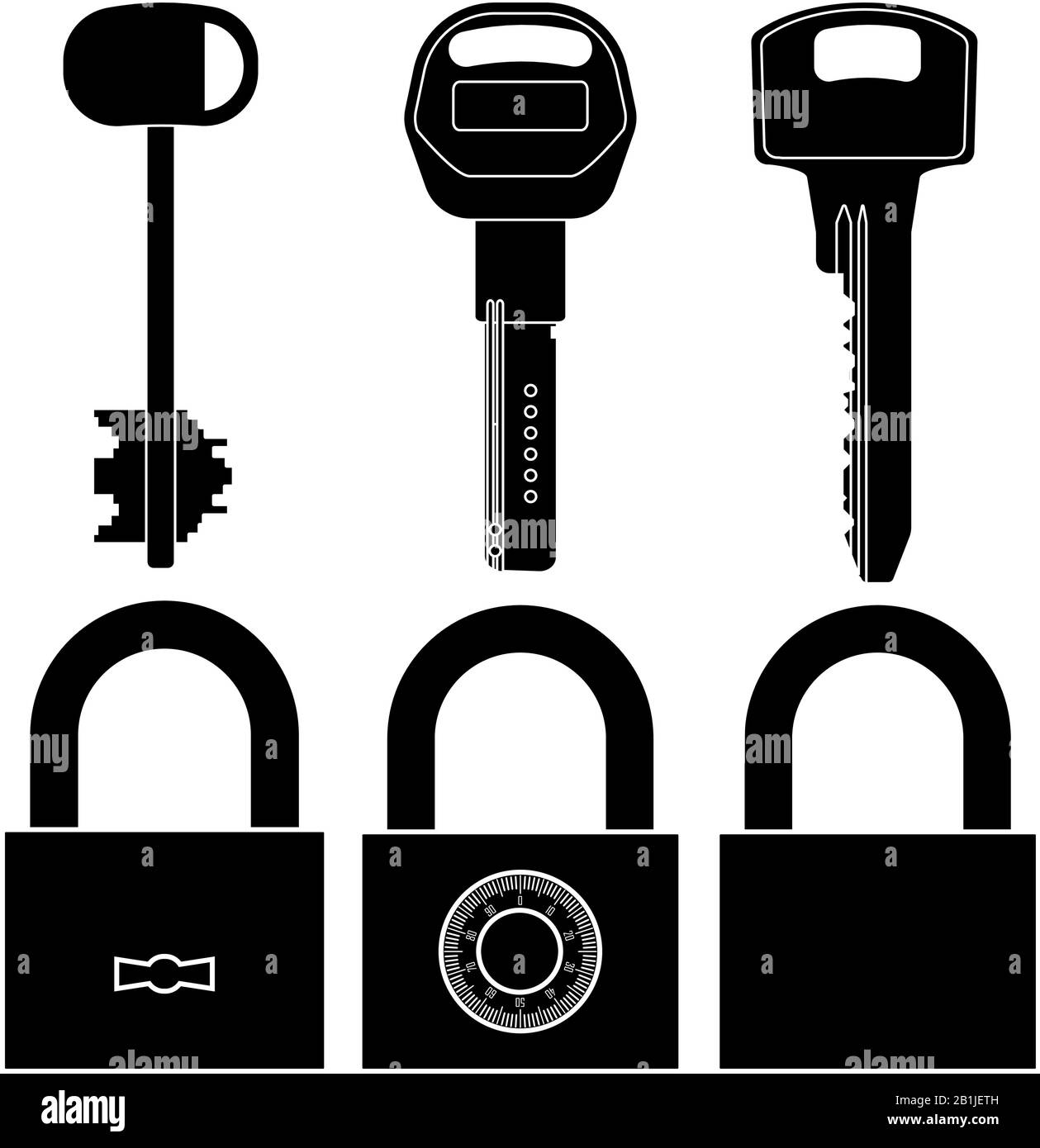 Locks with keys. Black silhouette icons Stock Vector Image & Art - Alamy