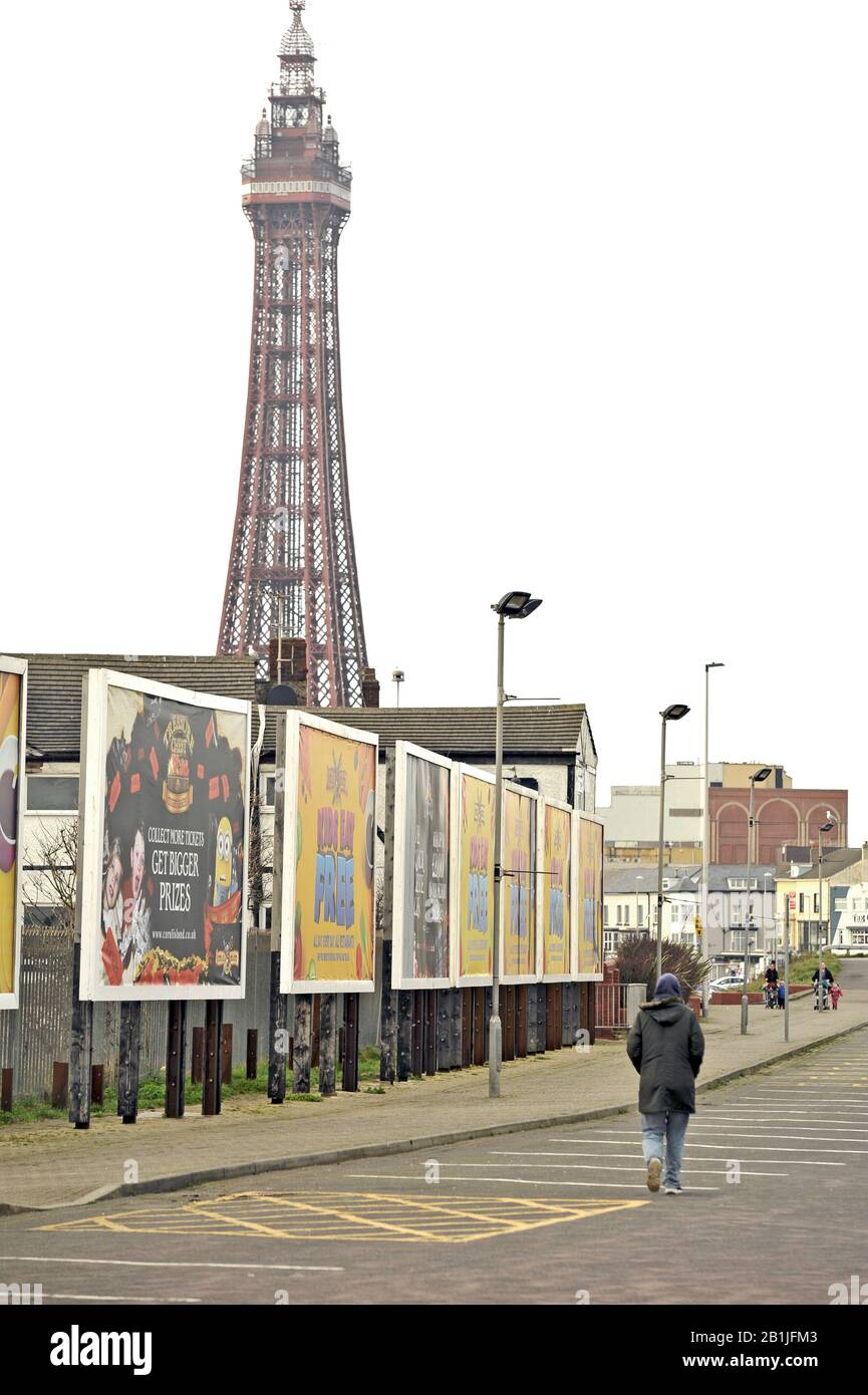 Advertising hoardings and Blackpool Tower Stock Photo - Alamy