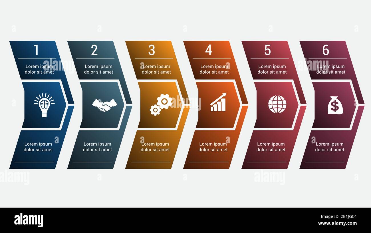 Horizontal numbered color arrows for text template infographic for six ...