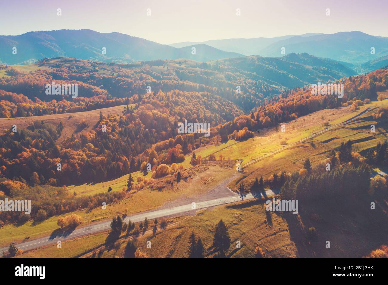 Aerial view of autumn mountain landscape Stock Photo - Alamy