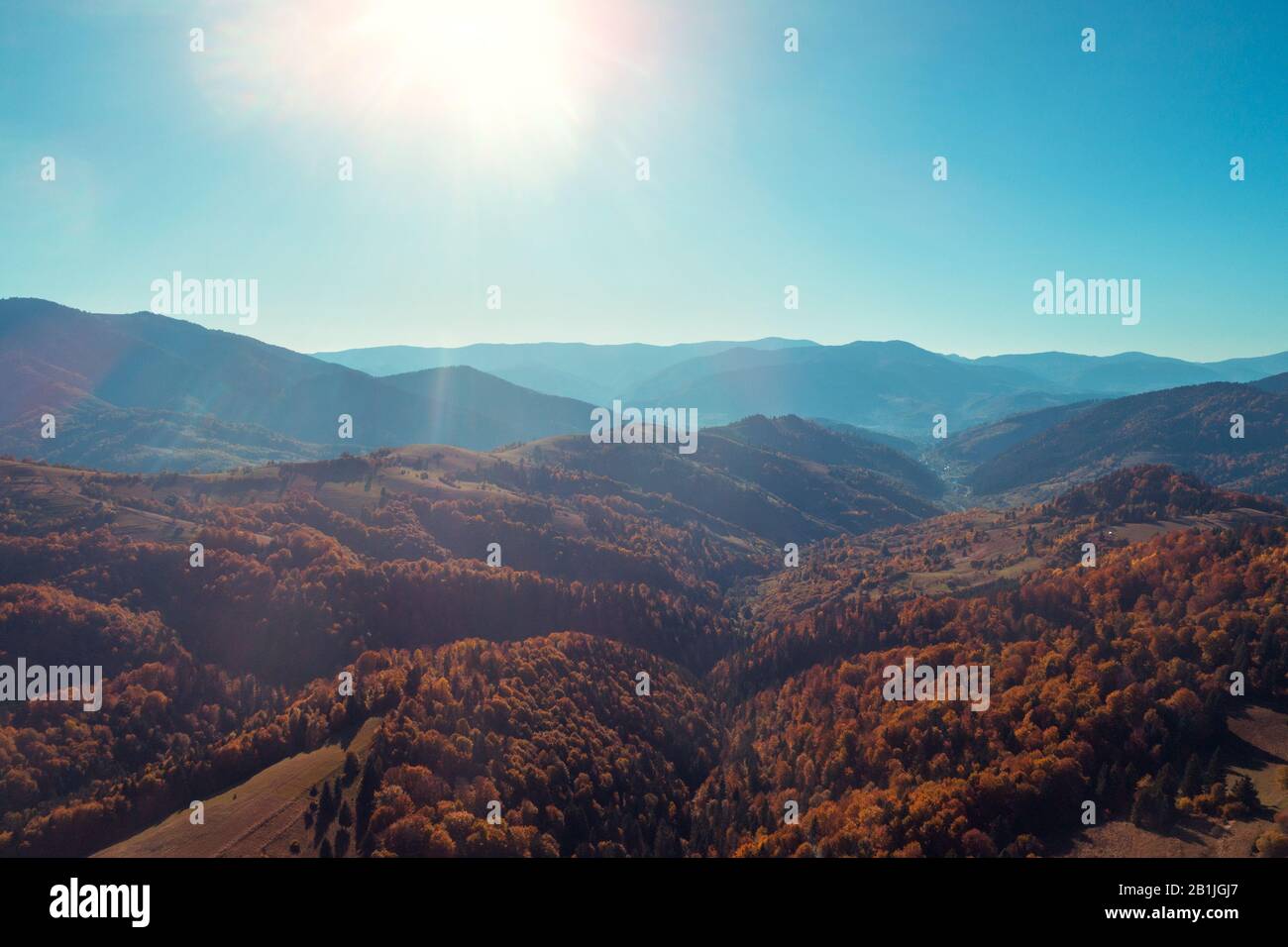 Aerial view of autumn mountain landscape Stock Photo - Alamy