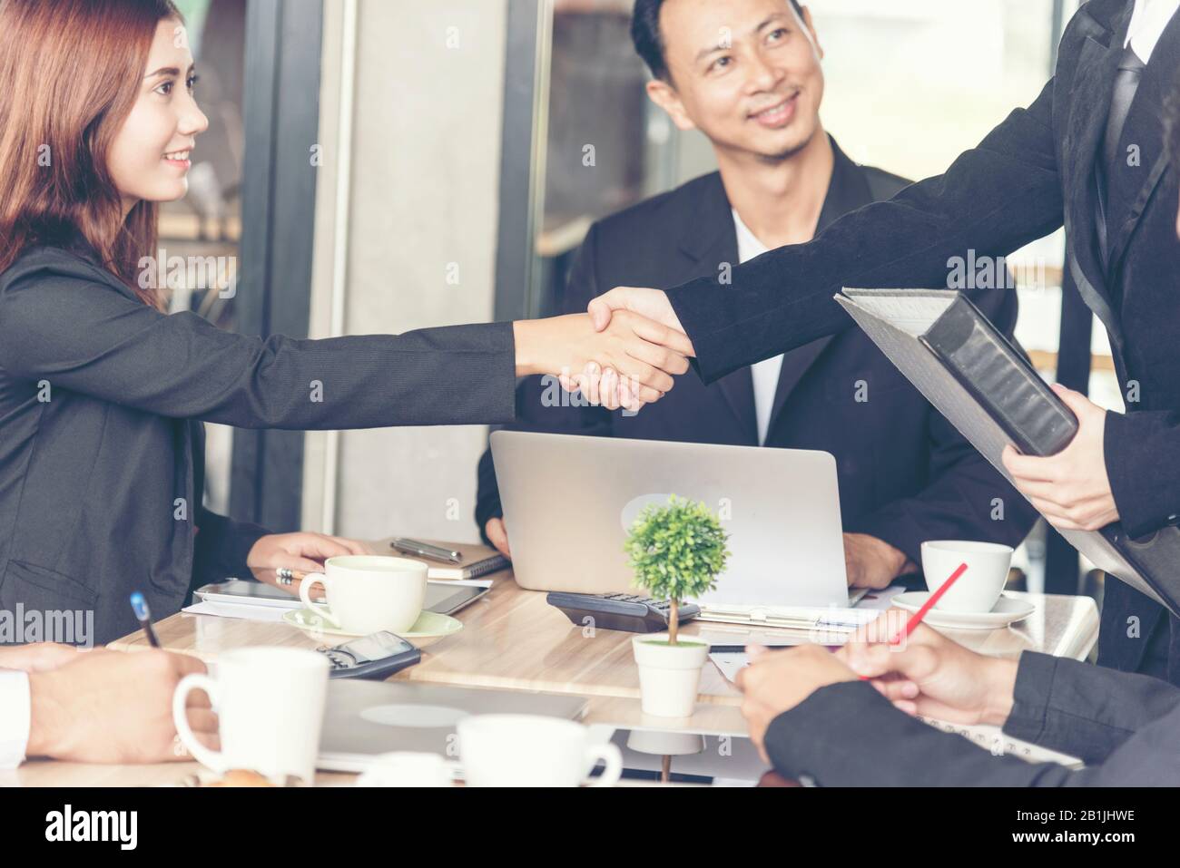 Business Marketing Team Collaborate in office. Group of people meeting ...