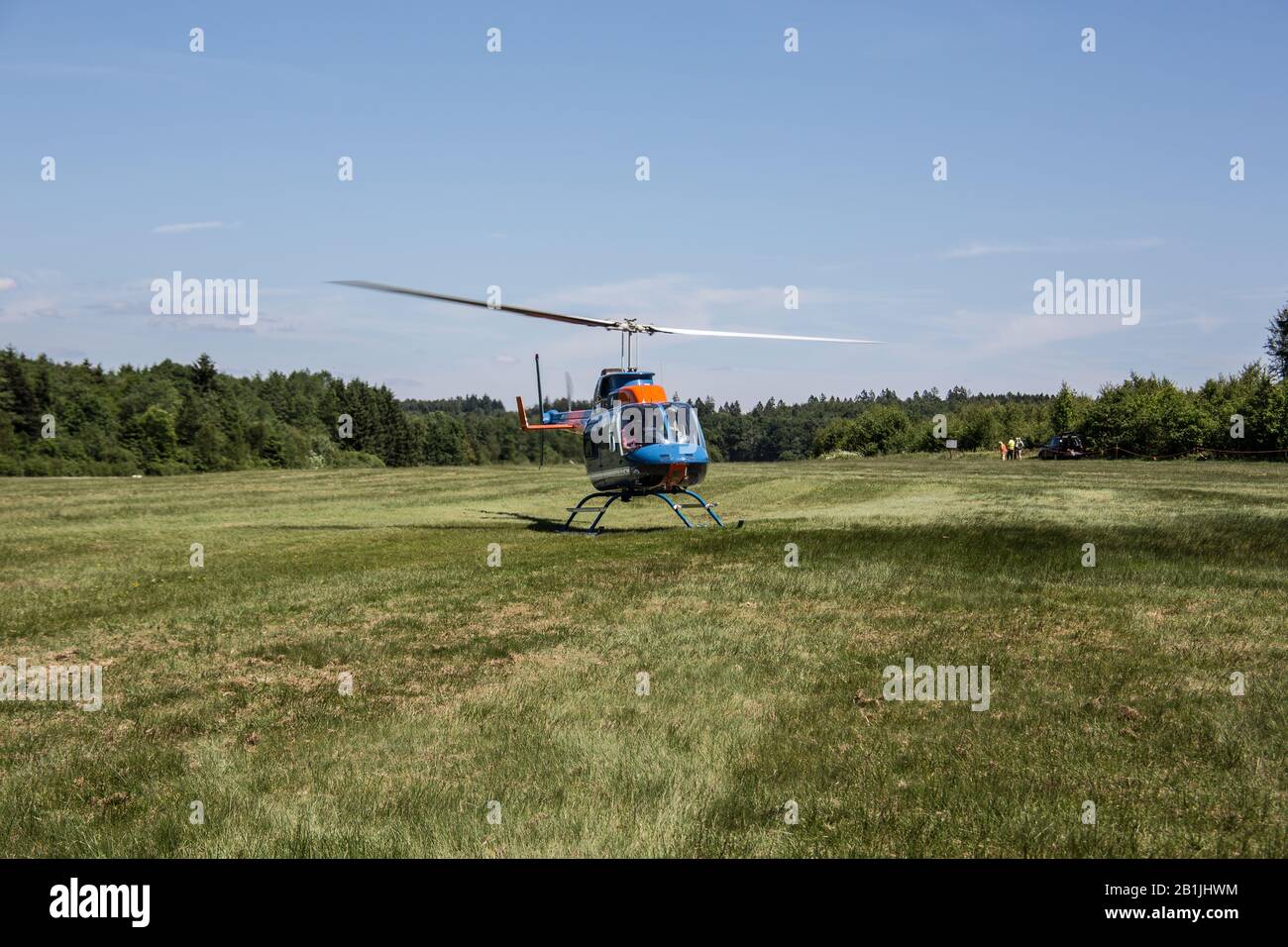 Sports airfield with runway and Helicopter on lawn in Wenden Stock ...