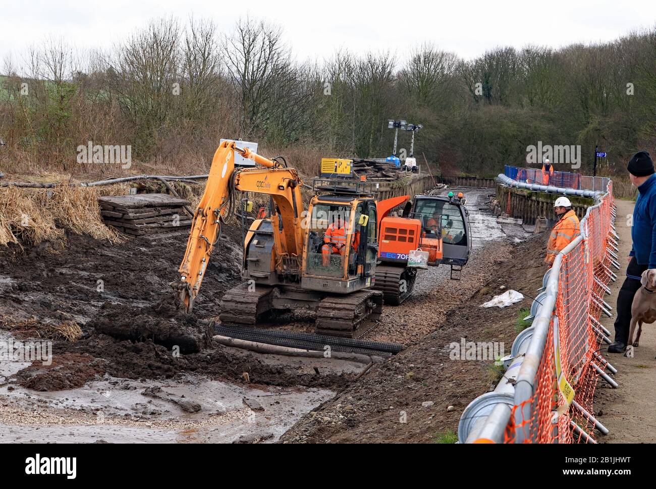 Silt is being removed from The Lancaster canal over the River Lune ...