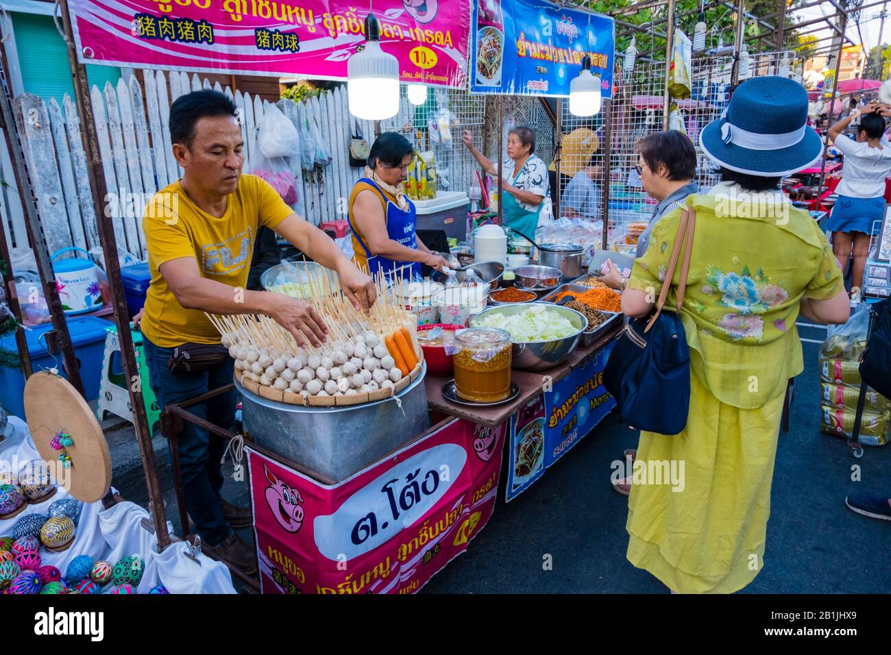Snack stall, Sunday night market, old town, Chiang Mai, Thailand Stock ...