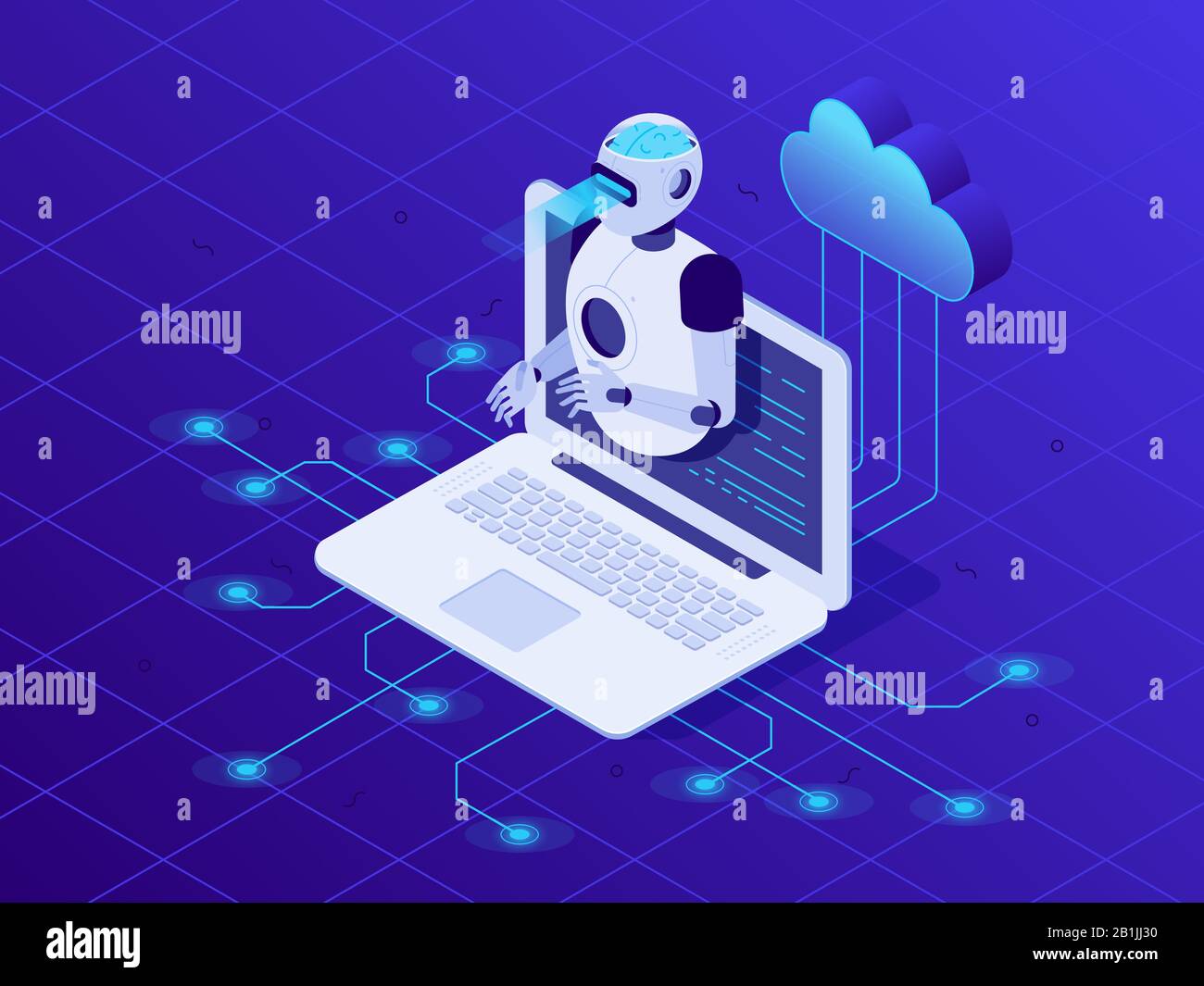 Artificial intelligence on laptop screen. Cloud neural network, AI ...