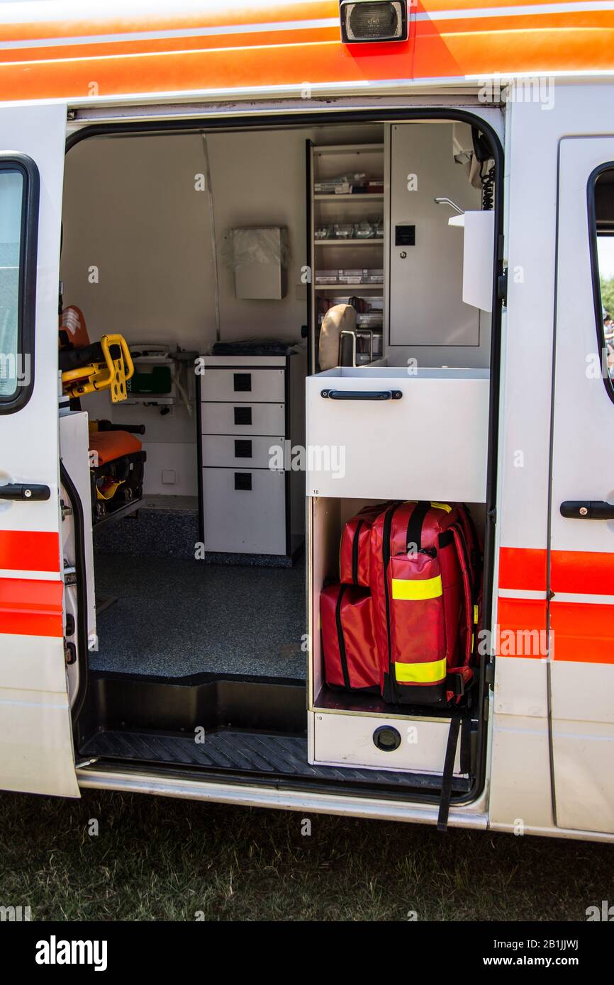 Ambulance with medical equipment Stock Photo - Alamy