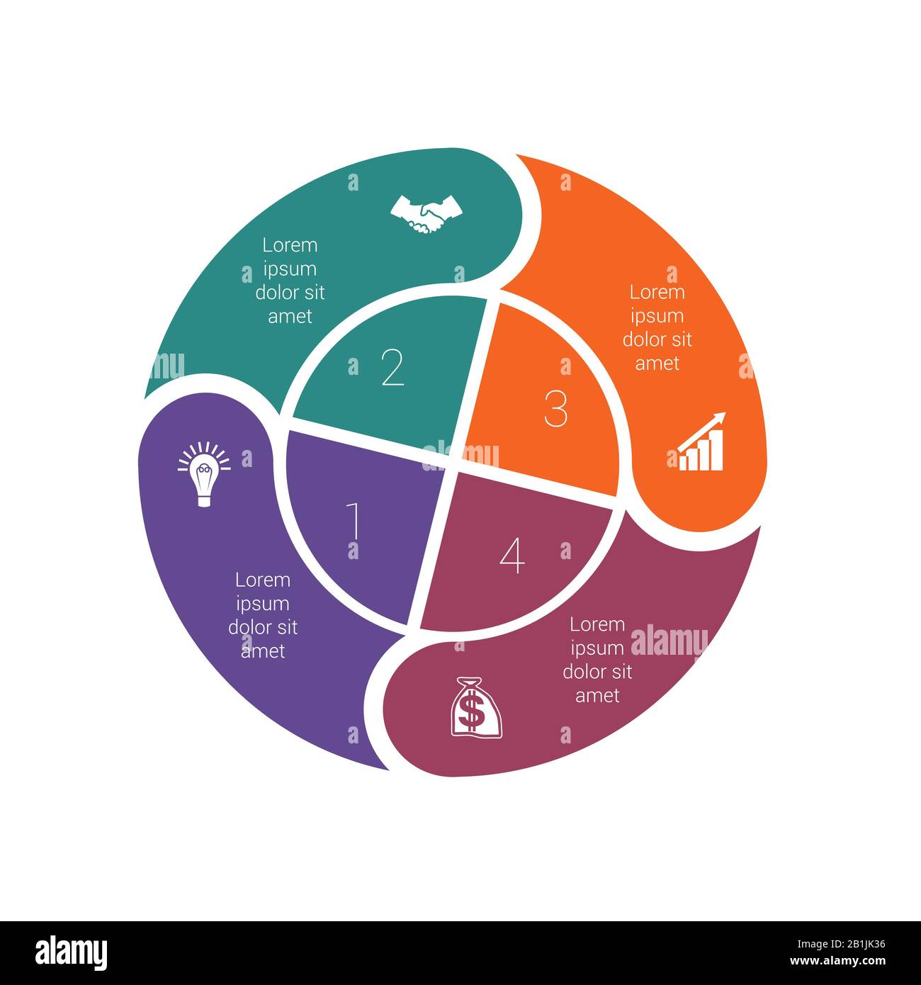 Infographic circular cyclic process 4. Template from colored pie charts ...