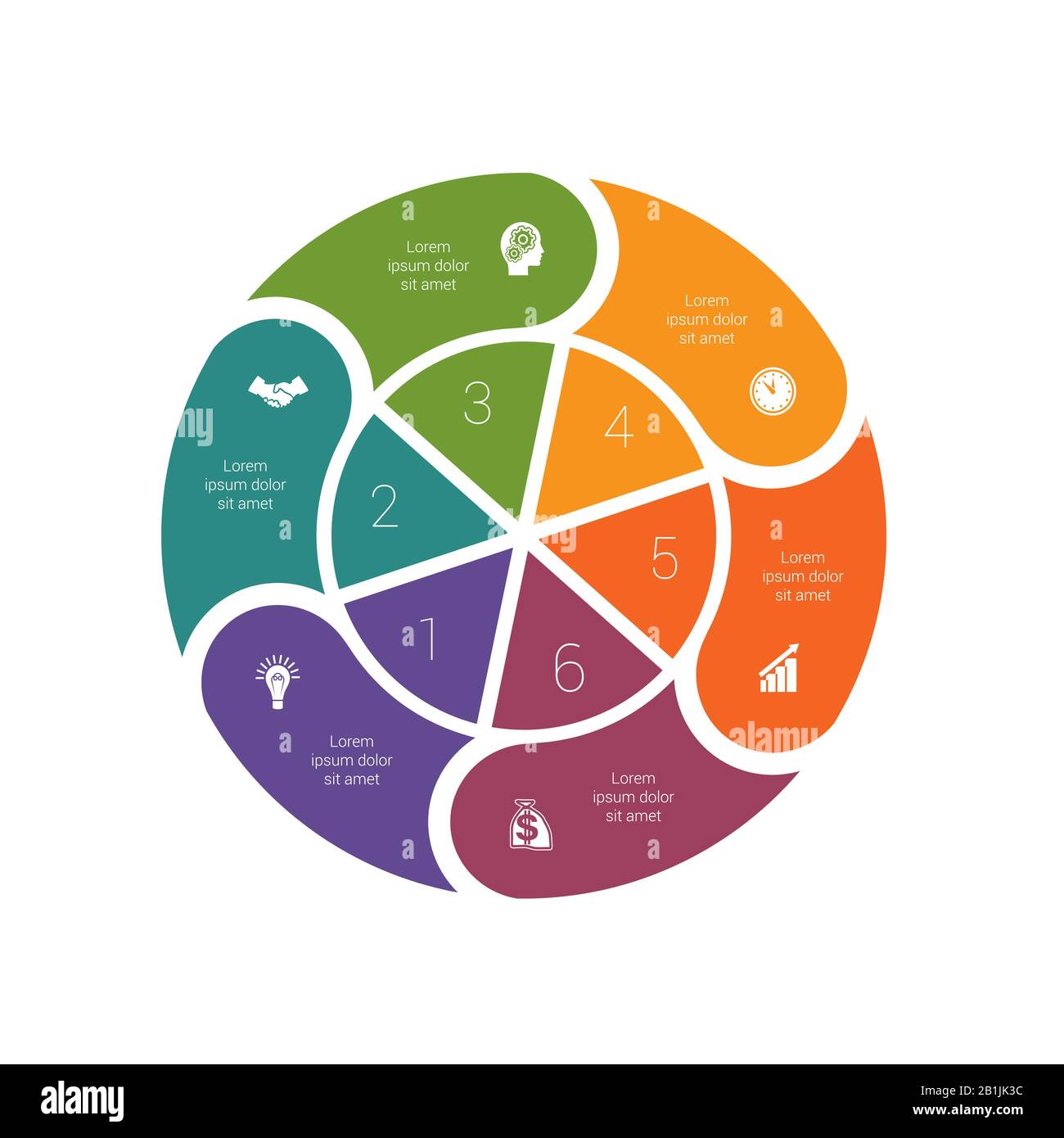 Infographic circular cyclic process 6. Template from colored pie charts and ring Stock Vector ...