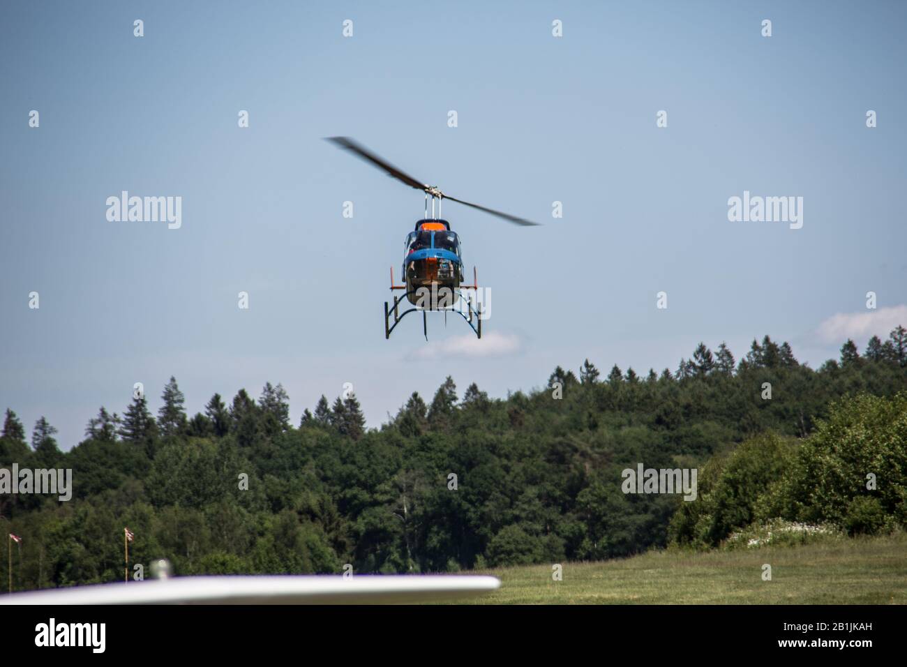 Sports airfield with runway and Helicopter on lawn in Wenden Stock ...