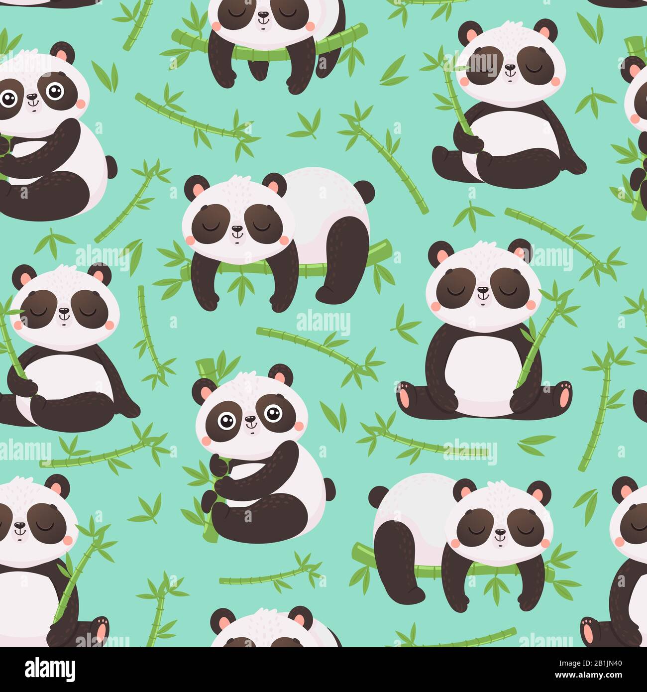 Panda and bamboo seamless pattern. Cute pandas animals, wild bamboo ...