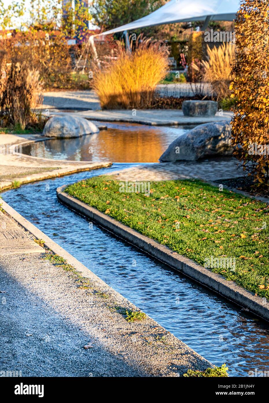 Spa Park landscape with thermal water path in Bad Saulgau, spa town on ...