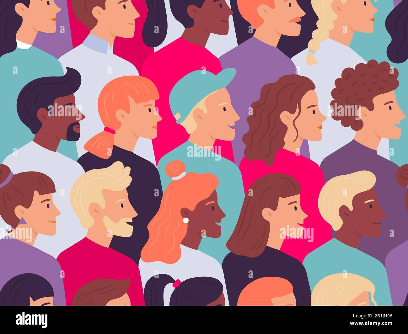 Seamless profile people pattern. Male and female faces side portrait ...