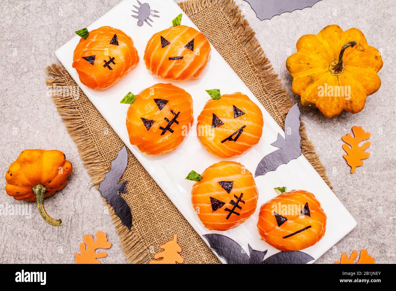 Funny Halloween Sushi Pumpkins Jack o Lantern, Sushi Monsters. Temari ...