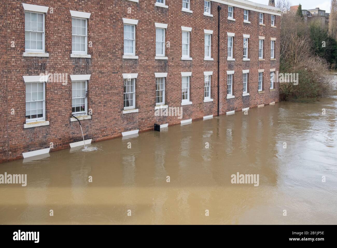 Shrewsbury, Shropshire 25 February 2020. Unprecedented water levels on ...