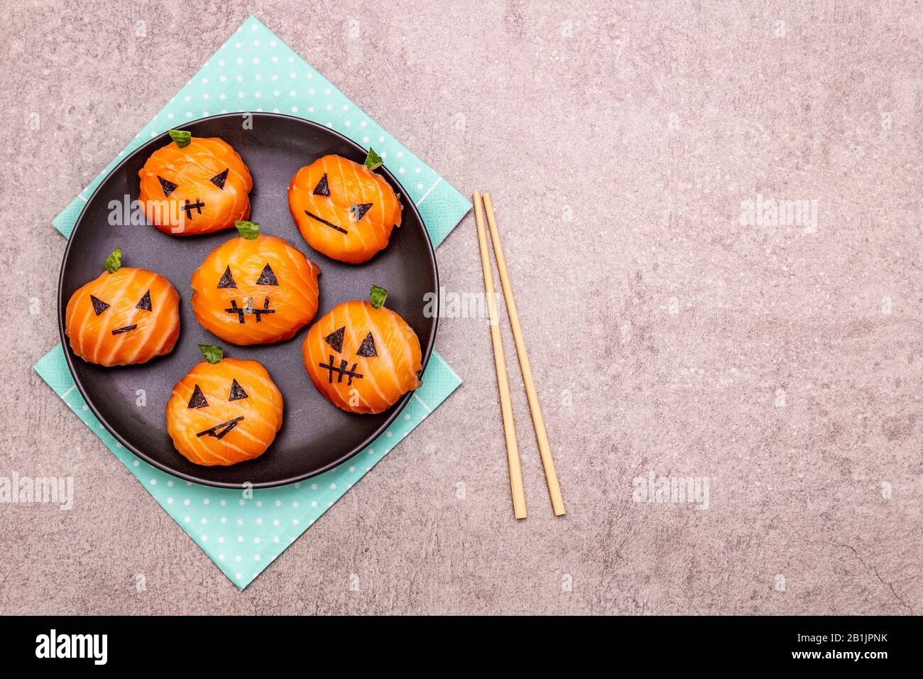 Funny Halloween Sushi Pumpkins Jack o Lantern, Sushi Monsters. Temari ...