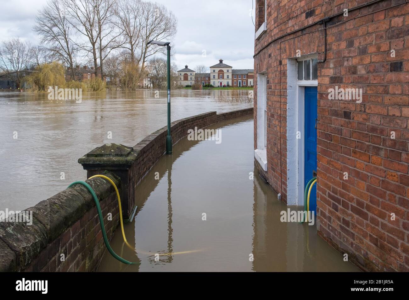 Shrewsbury, Shropshire 25 February 2020. Unprecedented water levels on ...