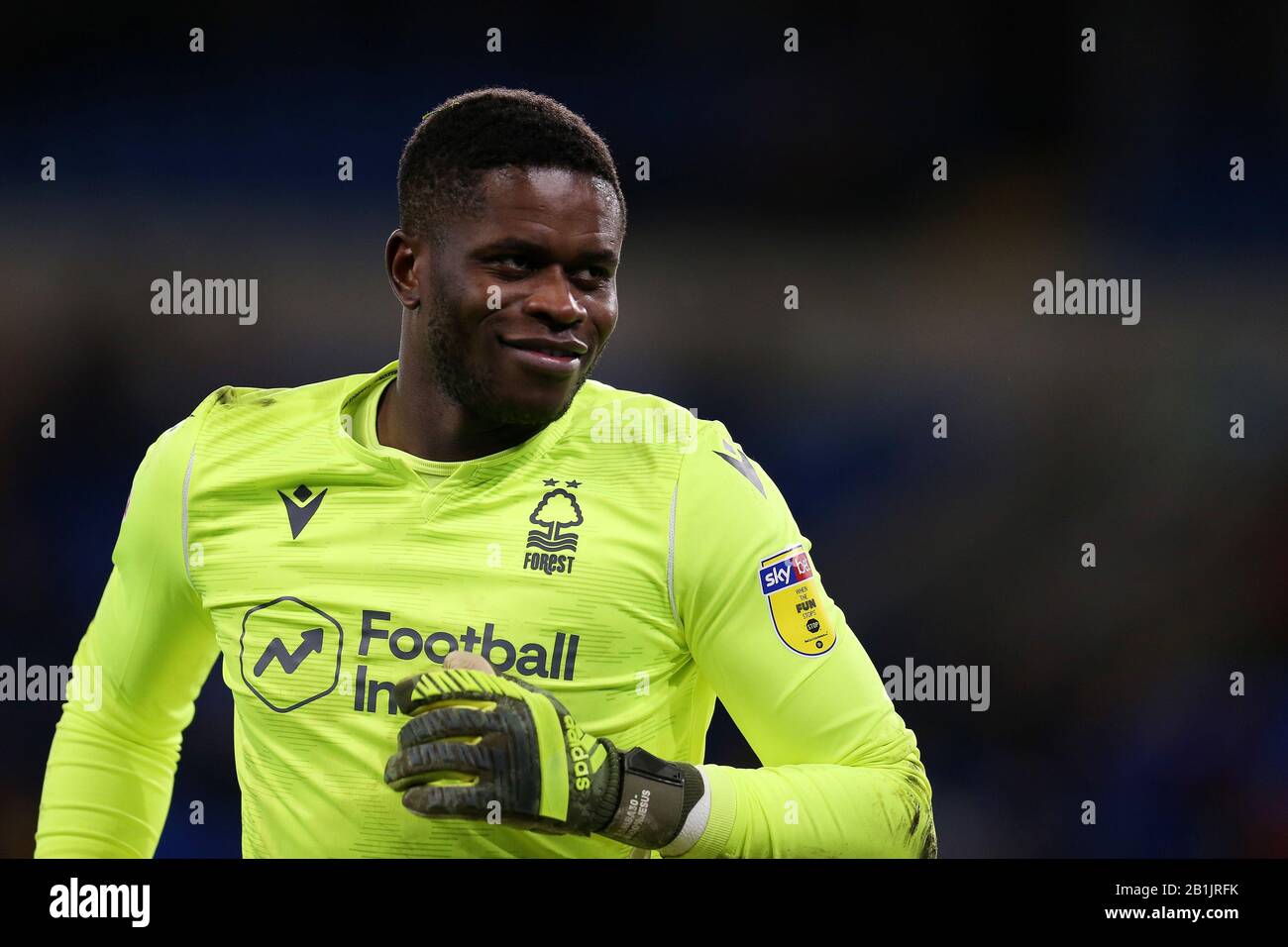 Cardiff, UK. 25th Feb, 2020. Brice Samba, the goalkeeper of Nottingham ...
