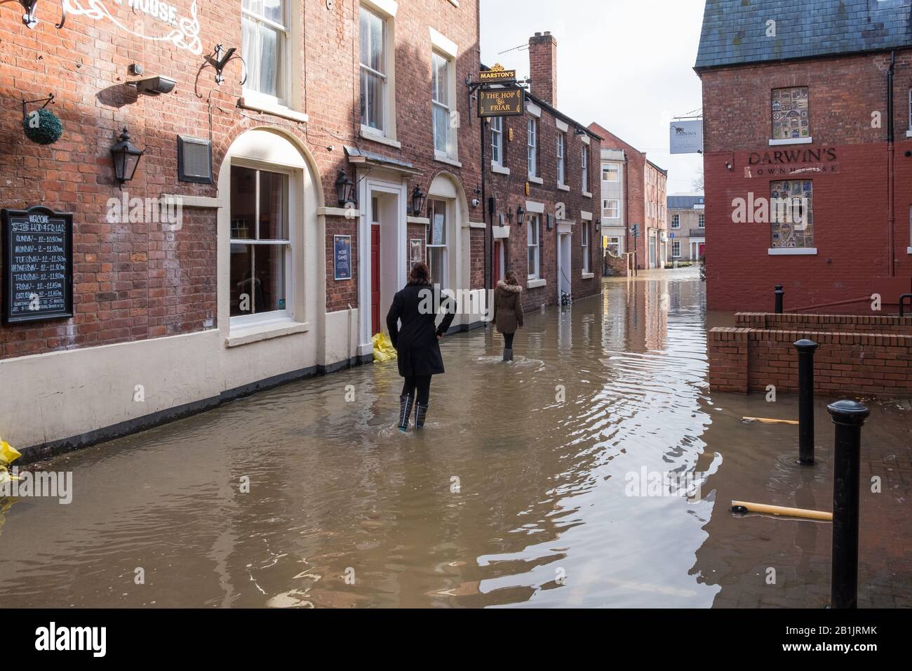 Shrewsbury, Shropshire 25 February 2020. Unprecedented water levels on ...