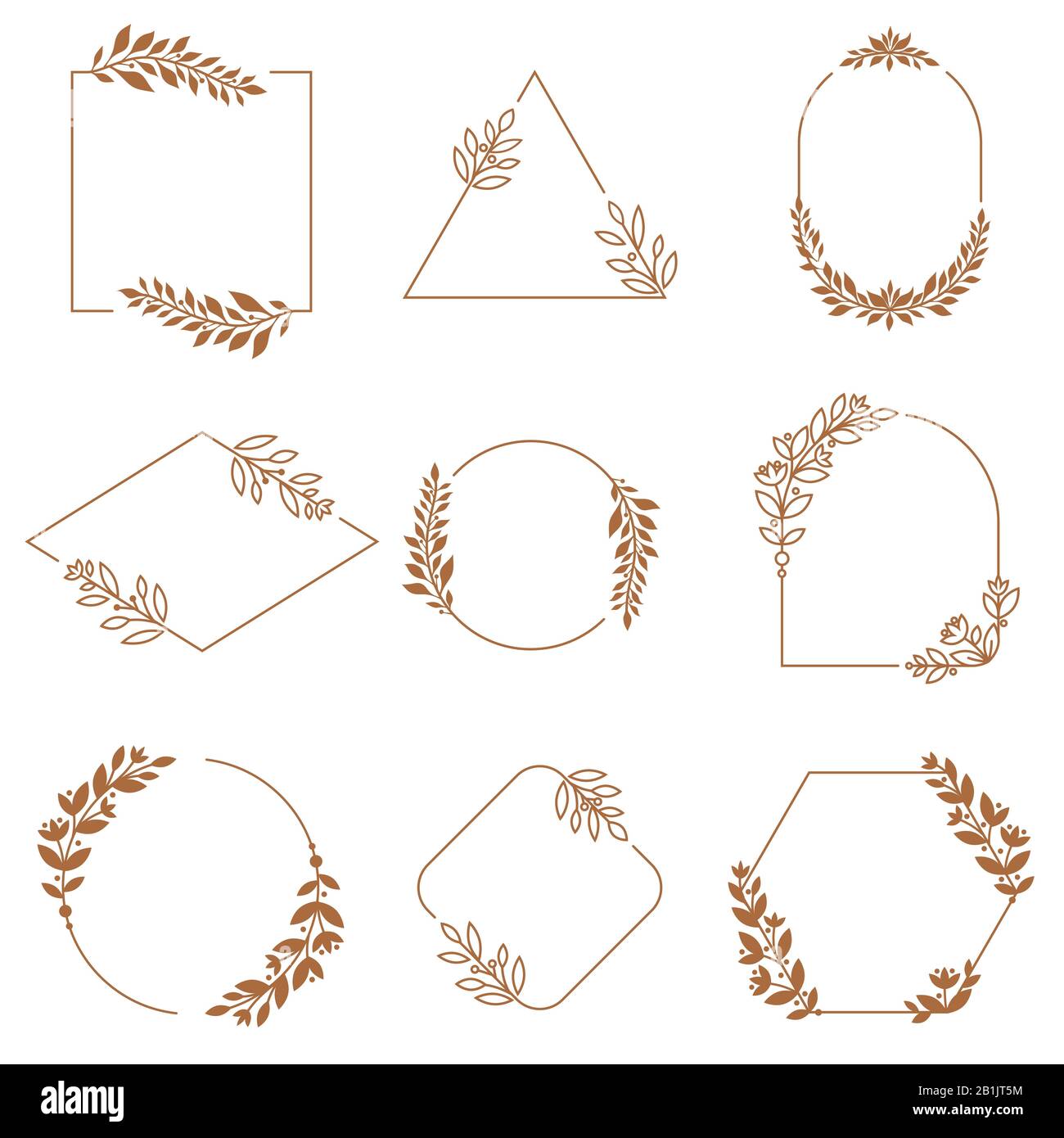 Floral ornament badge frames. Ornamental flowers, leaves and branches ...