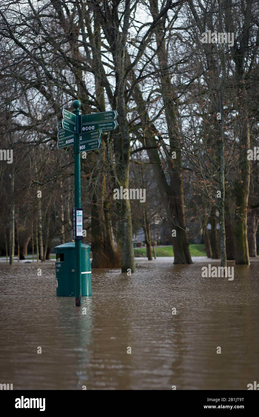 CARDIFF, WALES, February 17th 2020. Storm Dennis floods Bute Park along ...