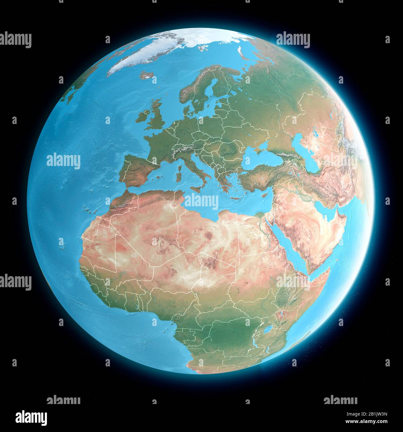 Globe map of the Mediterranean Sea and Europe, Africa and the Middle ...