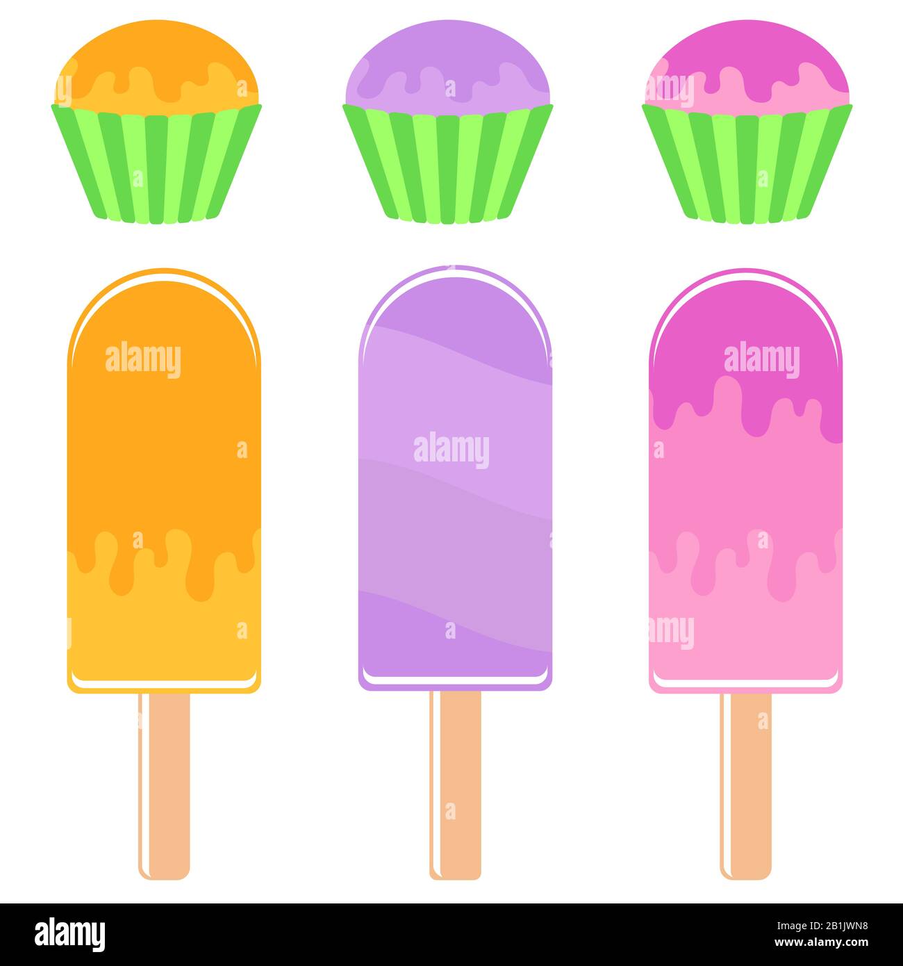 Set of flat colored insulated Popsicle drizzled with icing cakes and ...