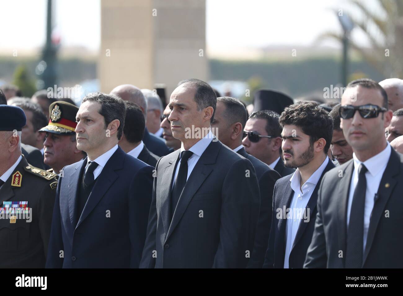 Cairo, Egypt. 26th Feb, 2020. Alaa Mubarak (2nd L) elder son of former ...