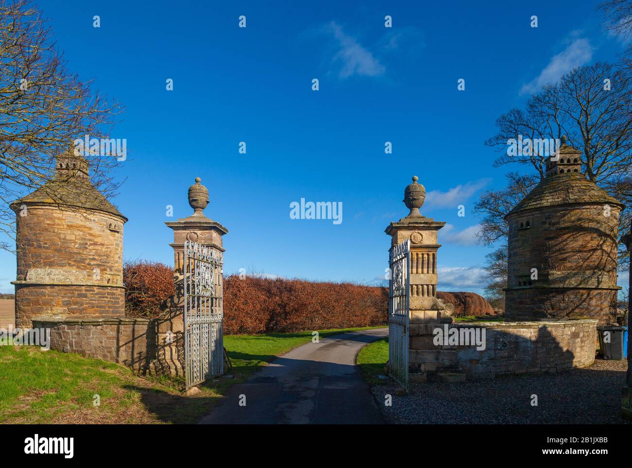 Estate Gates with Dovecots either side at Balcaskie Estate, Pittenweem ...
