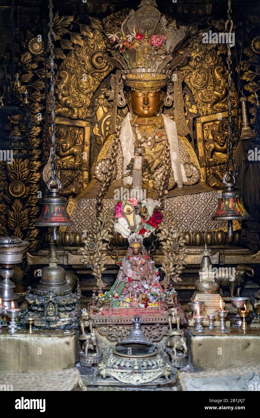 Statue of Sakyamuni in main shrine of the Golden Temple (Hiranyabarna ...
