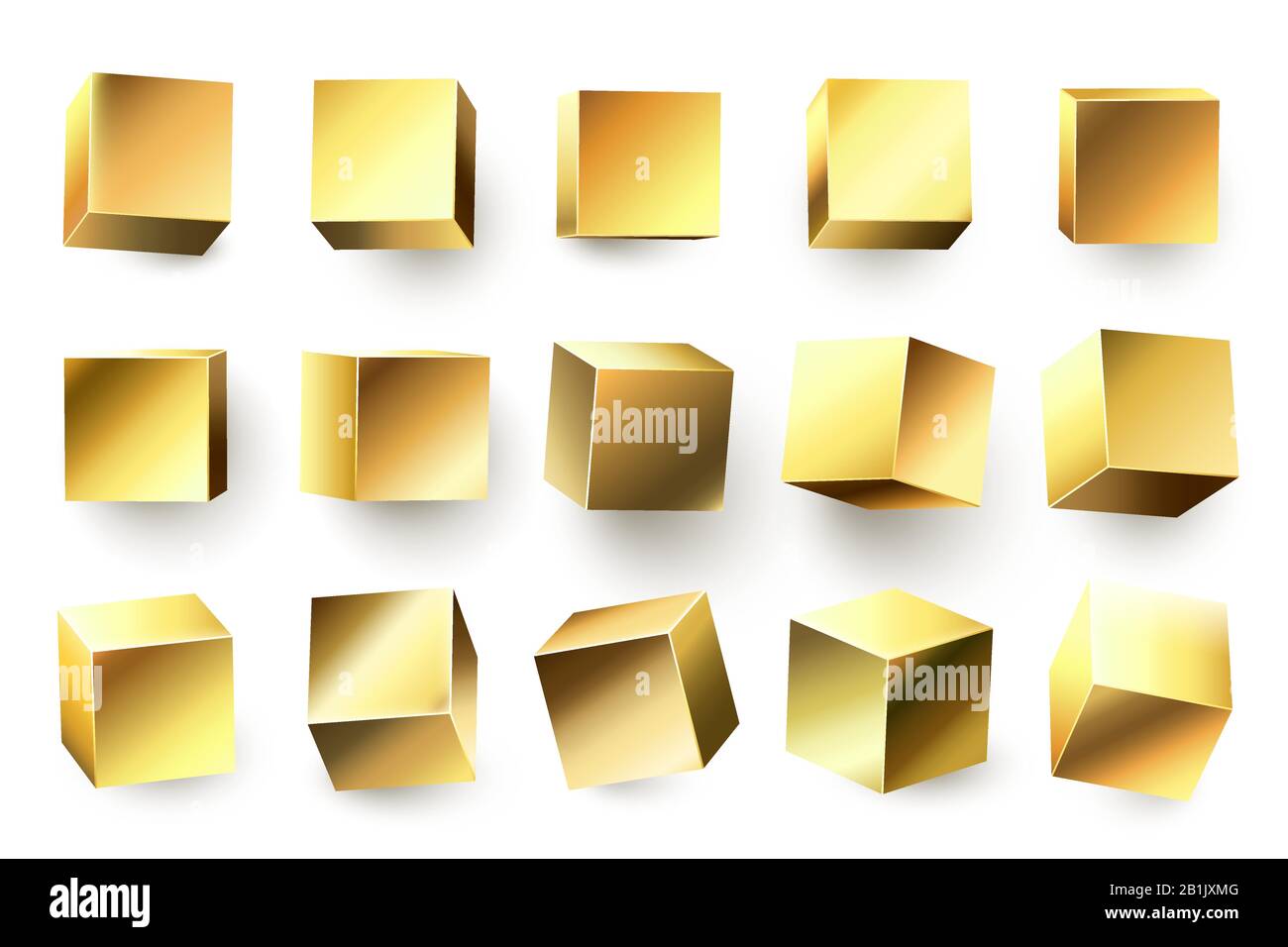 Gold metal cube. Realistic geometric 3D square shape, golden metallic ...