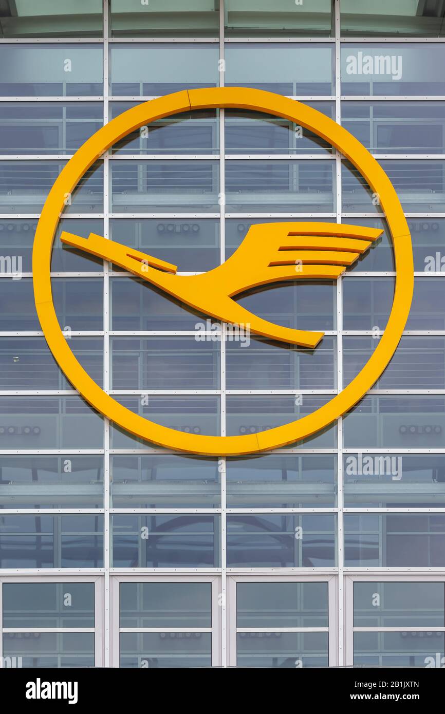 Frankfurt, Germany – April 25, 2018: Lufthansa crane Logo at Frankfurt ...