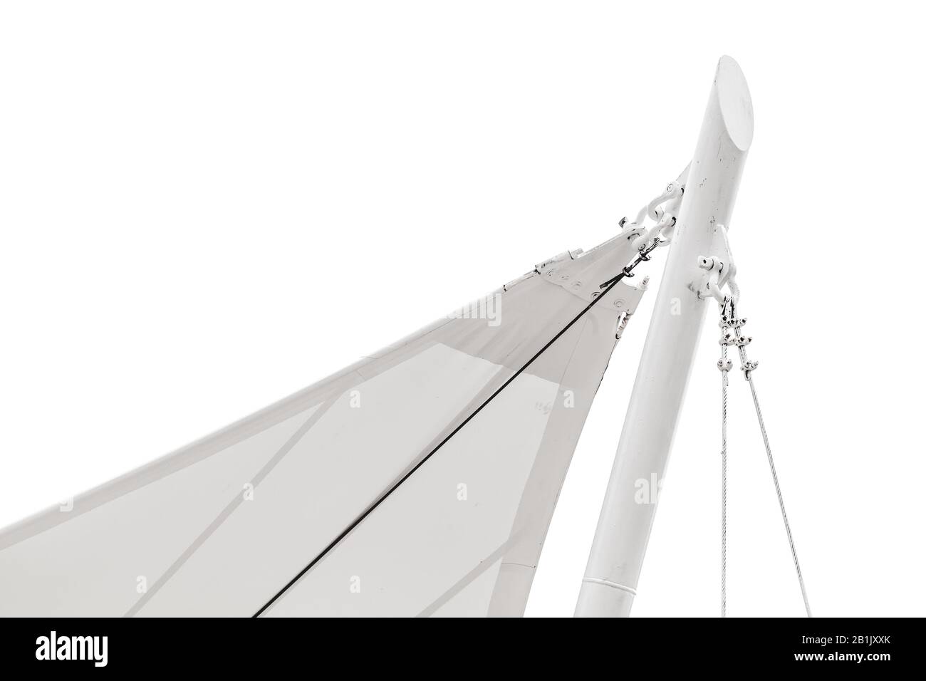 Corner of a white awning in sail shape isolated on white background ...