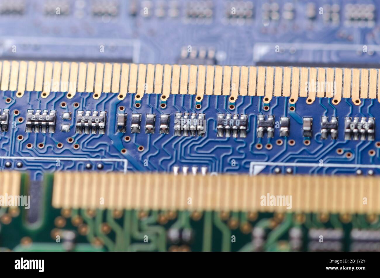 Macro still life of computer hardware DDR3 Memory Module and circuit ...