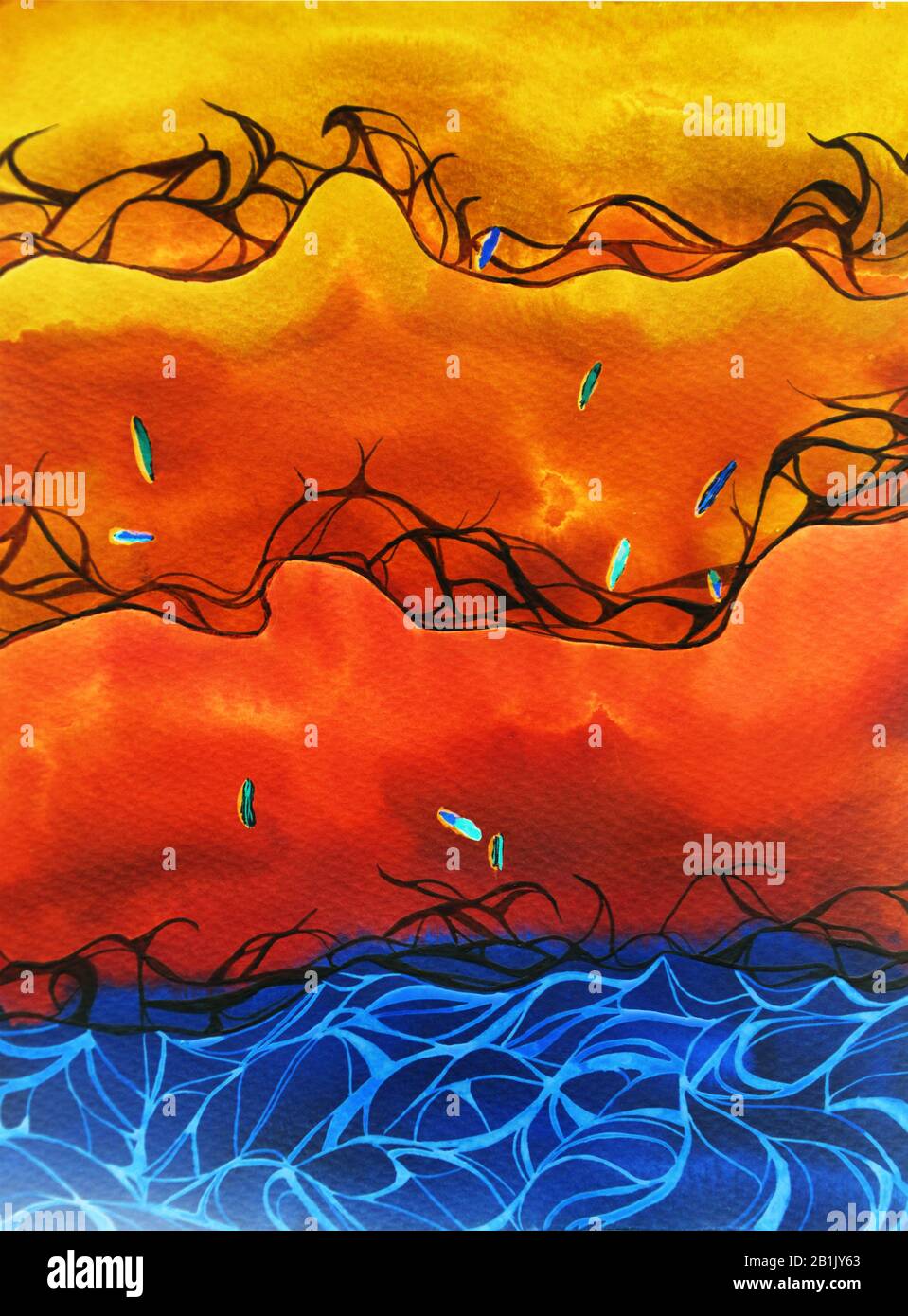 sea and beach view from above, hand drawn watercolor summer background ...