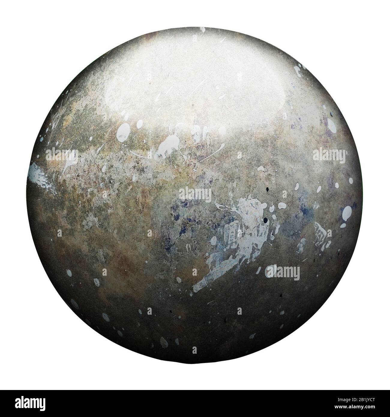 old gray and rust metallic ball. isolated with clipping path. 3d ...