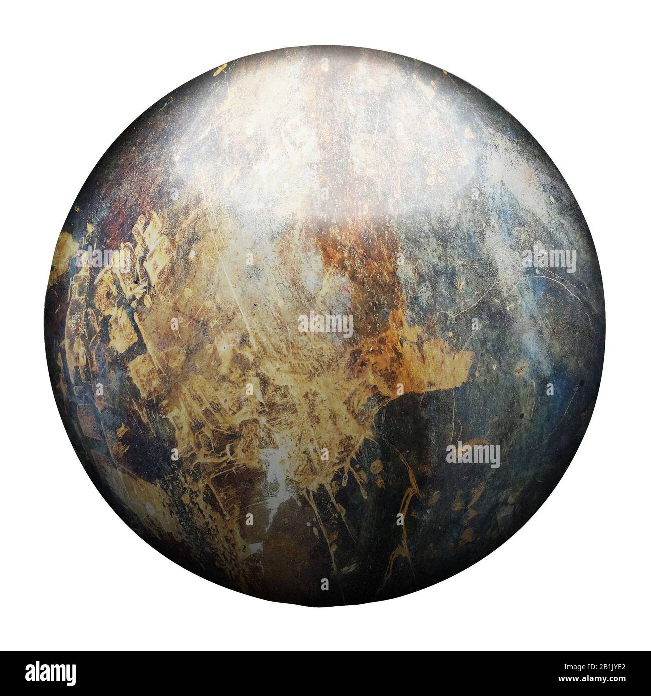 old gray and rust metallic ball. isolated with clipping path. 3d ...