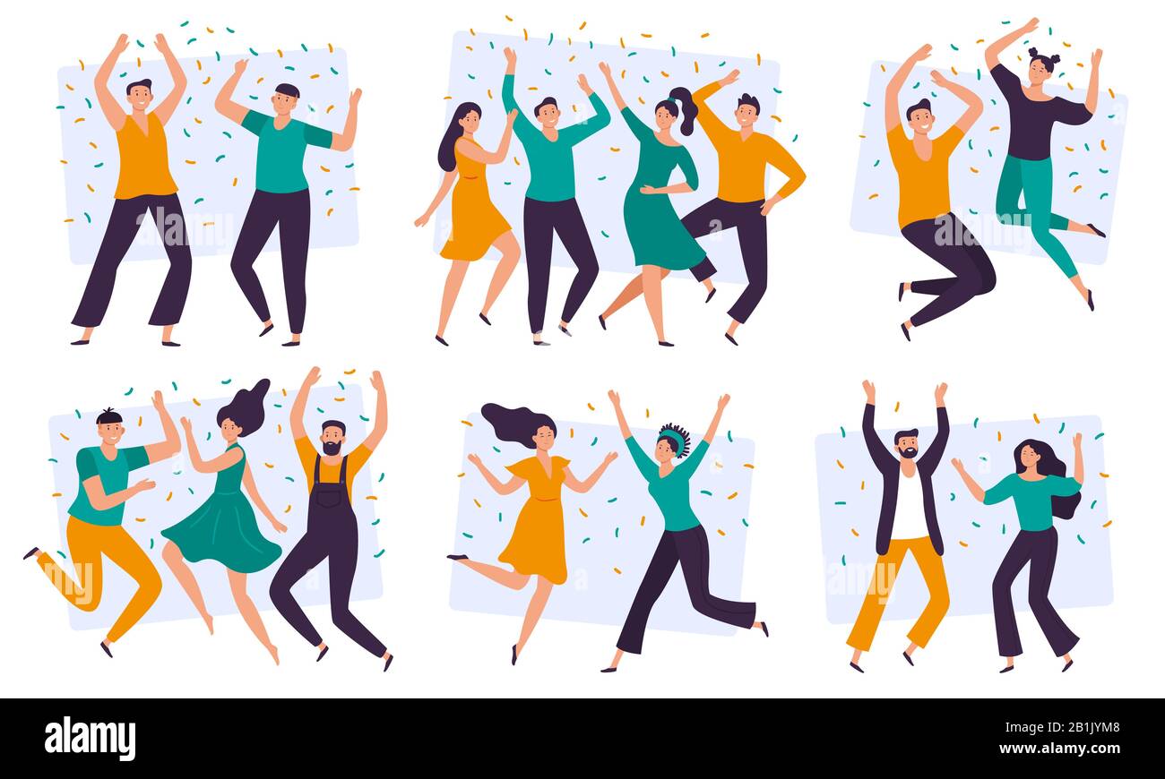 Joyful people. Cheerful couple, happy team celebrating together and ...