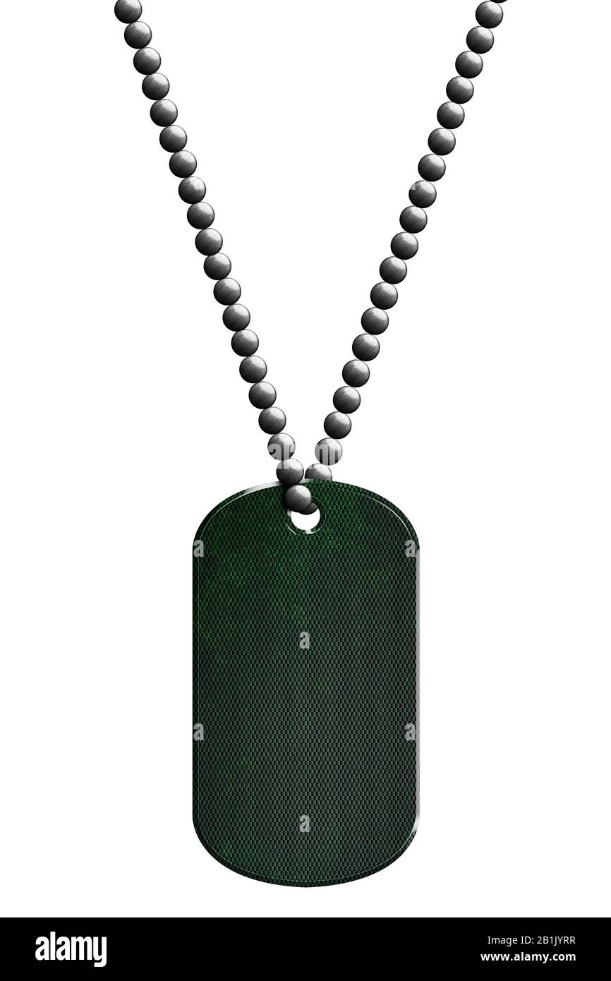 green metal tag and necklace. isolated with clipping path. 3d ...