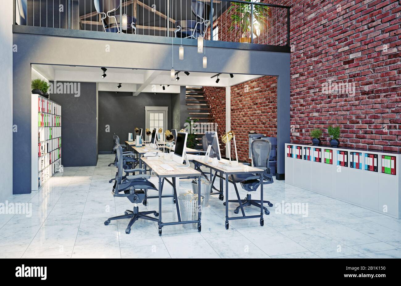 contemporary loft office interior. 3d rendering design concept Stock ...