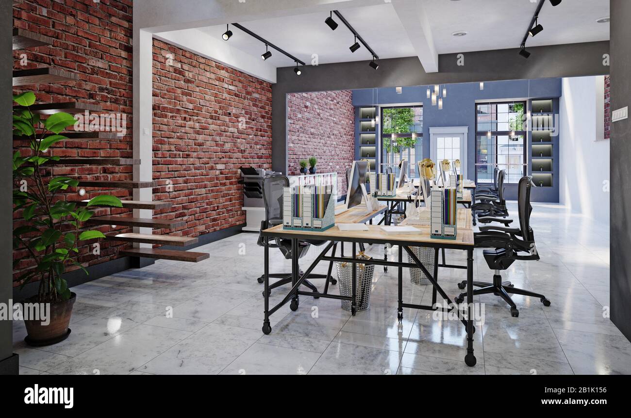 contemporary loft office interior. 3d rendering design concept Stock ...