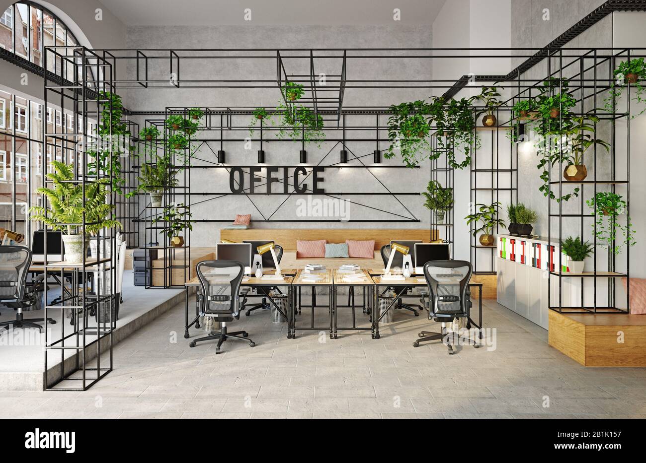 contemporary office interior. 3d rendering design concept Stock Photo ...