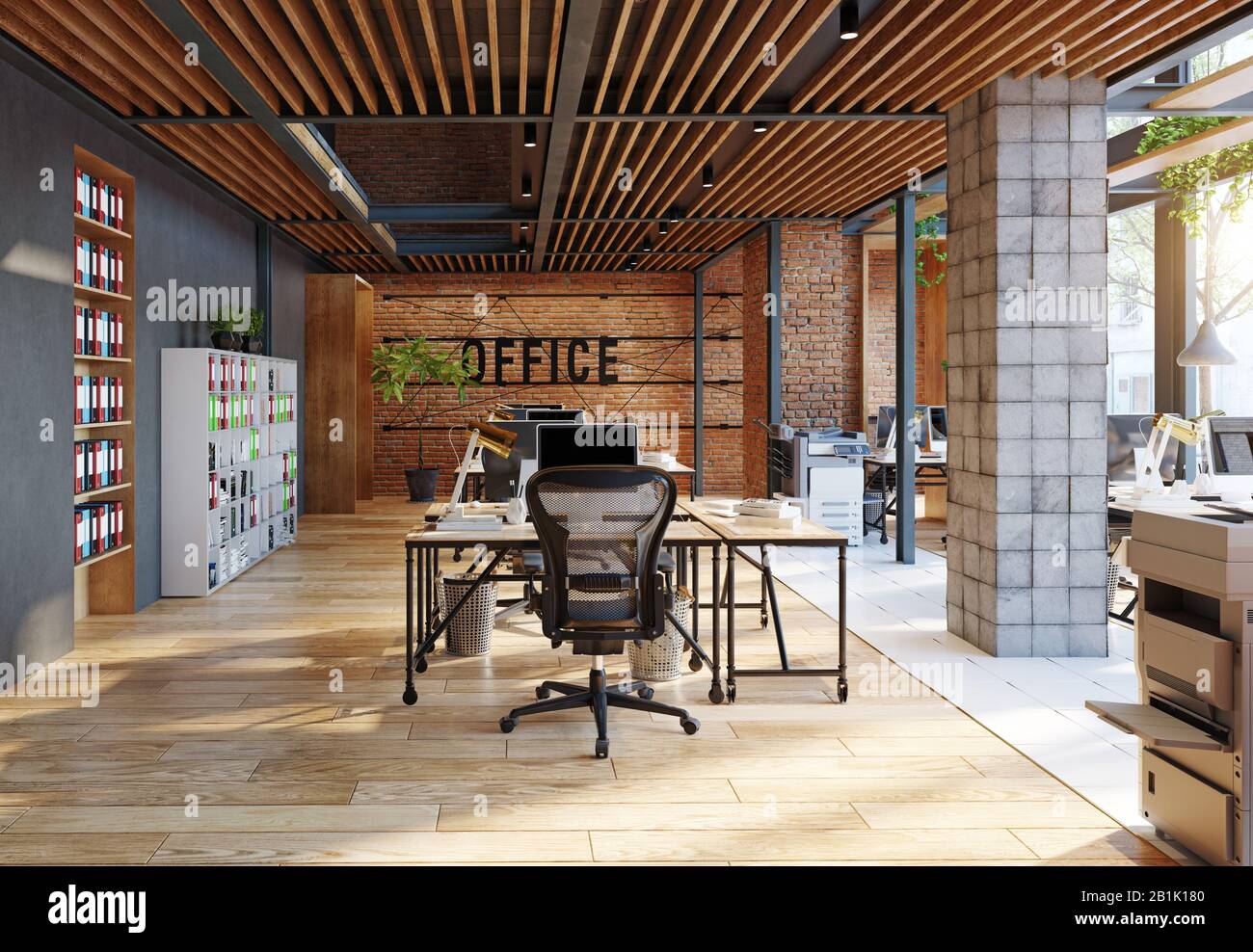 contemporary loft office interior. 3d rendering design concept Stock ...