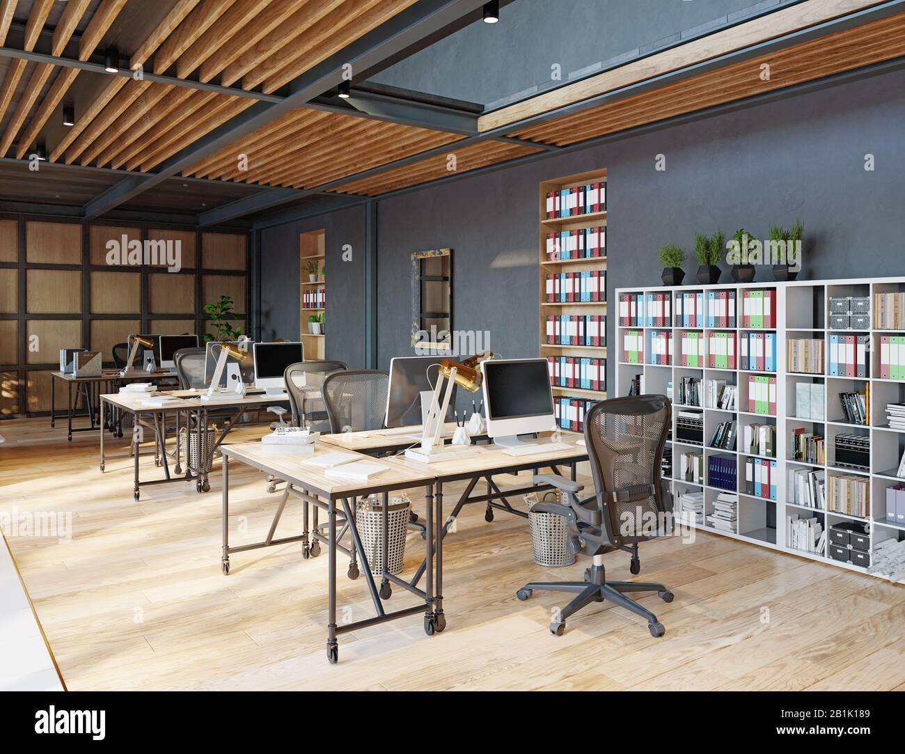 contemporary loft office interior. 3d rendering design concept Stock ...
