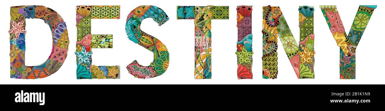 Female name Destiny. Vector decorative zentangle object Stock Vector ...